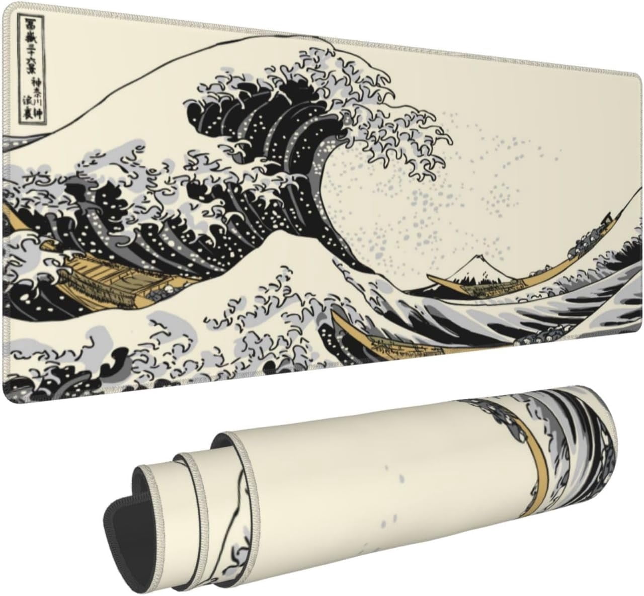 White Black The Great Wave Off Kanagawa Mouse Pad XL Extended Mat, Non ...