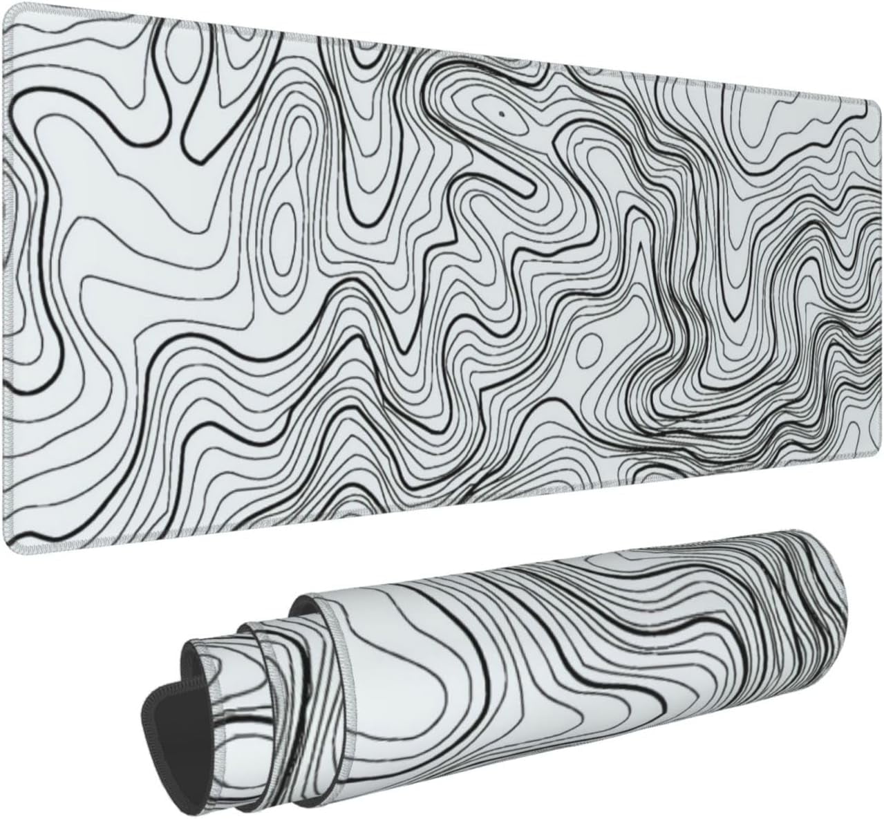 White and Black Topographic Map Large Cool Gaming Mouse Pad, Extended ...