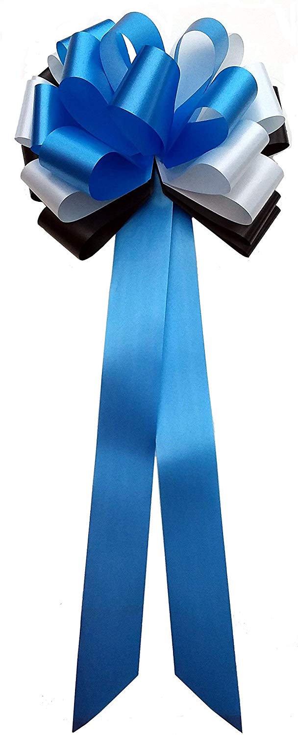 White, Black, and Turquoise Pull Bows with Long Tails - 9" Wide, Set of ...