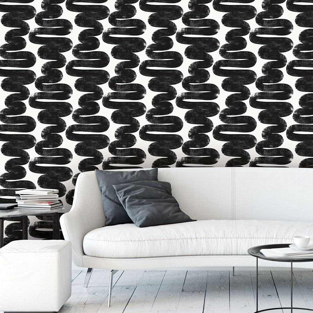 White & Black Wiggle Room Peel and Stick Wallpaper, 20.5 in X 16.5 ft ...