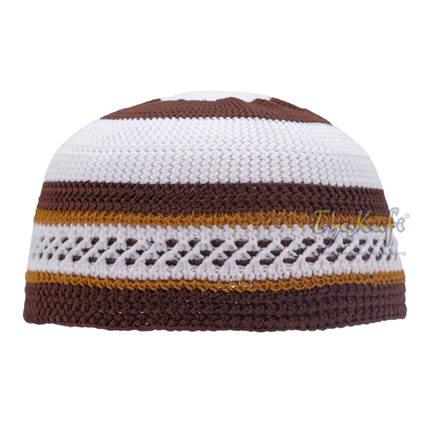 White Black with Brown Stripes Nylon Stretchy Beanie Kufi Topi Skull ...
