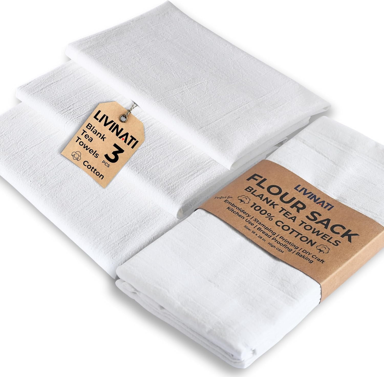 White - Blank Plain - Linen Tea Towels For Kitchen - For Crafting ...