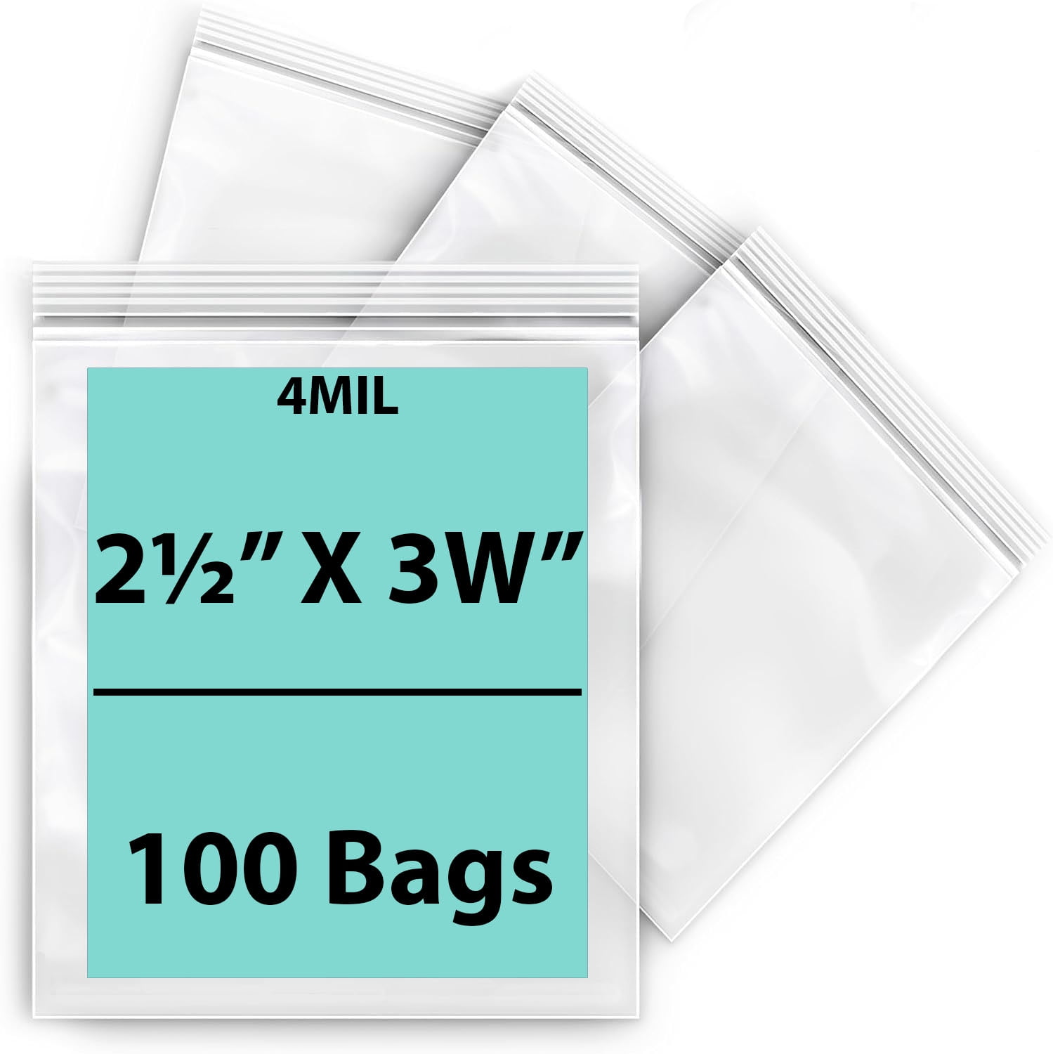 White Block Reclosable Zipper Poly Bag - 2½ x 3 W & (100 Bags) 4 Mil ...