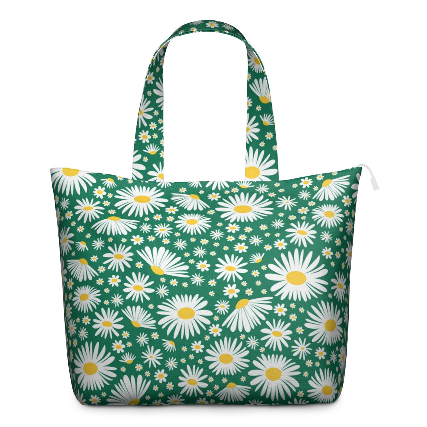 White Bloom Daisy Travel Tote Vintage Flower Weekender Bag, , Large ...