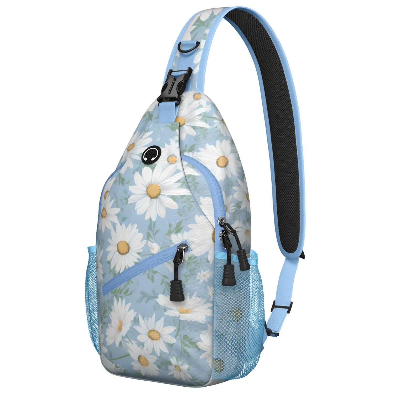 White Bloom Sling Bag - Vintage Daisy Print Crossbody Backpack with ...
