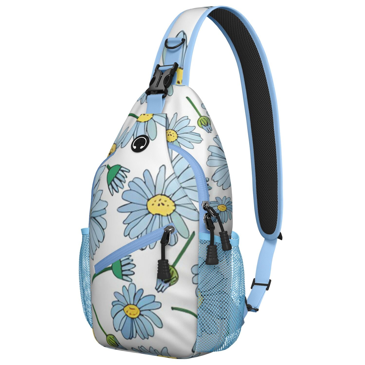 White Bloom Sling Bag - Vintage Daisy Print Crossbody Backpack with ...