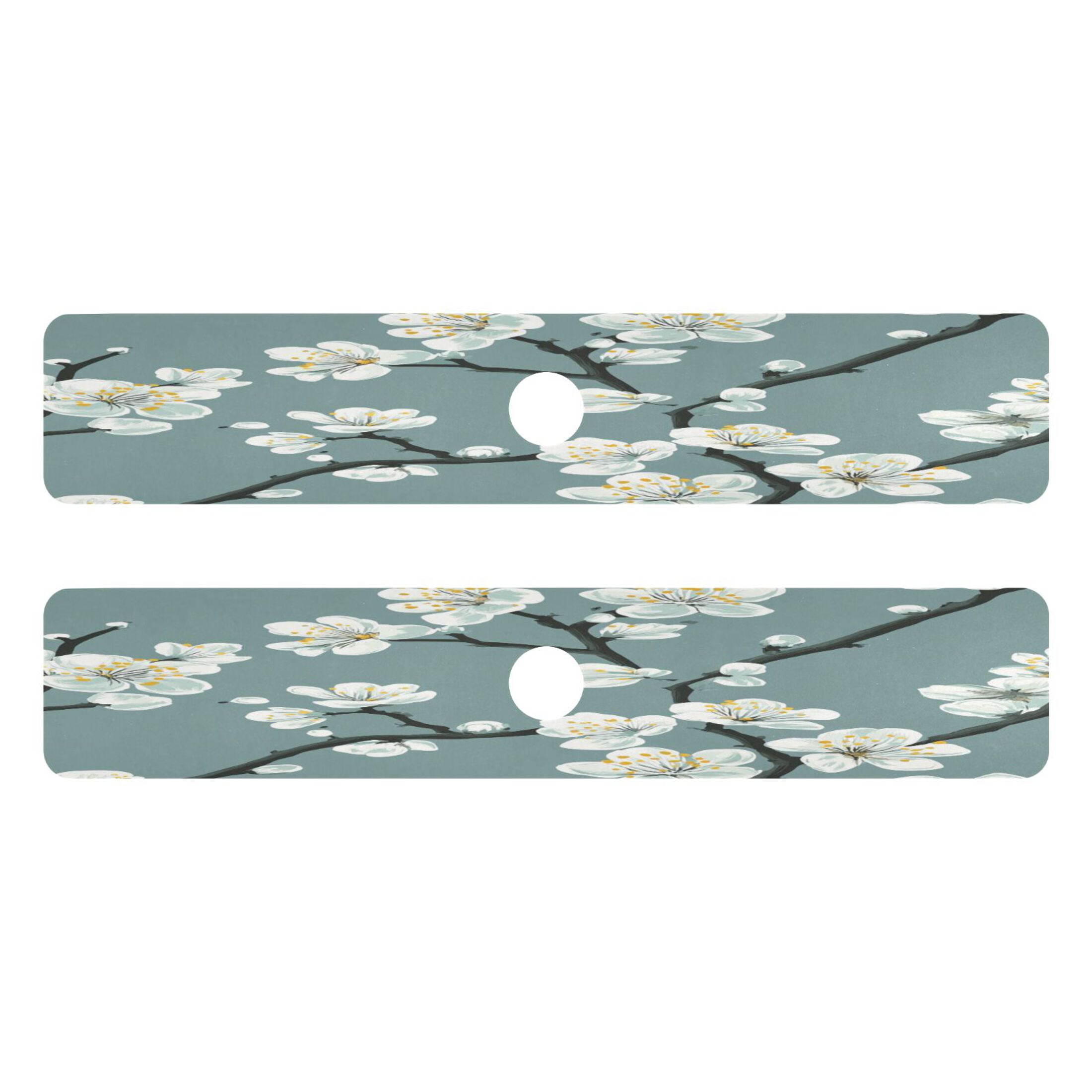 White Blossom Branch Extra Long Silicone Algae Sink Mat 30x5.4in 2 Pack ...