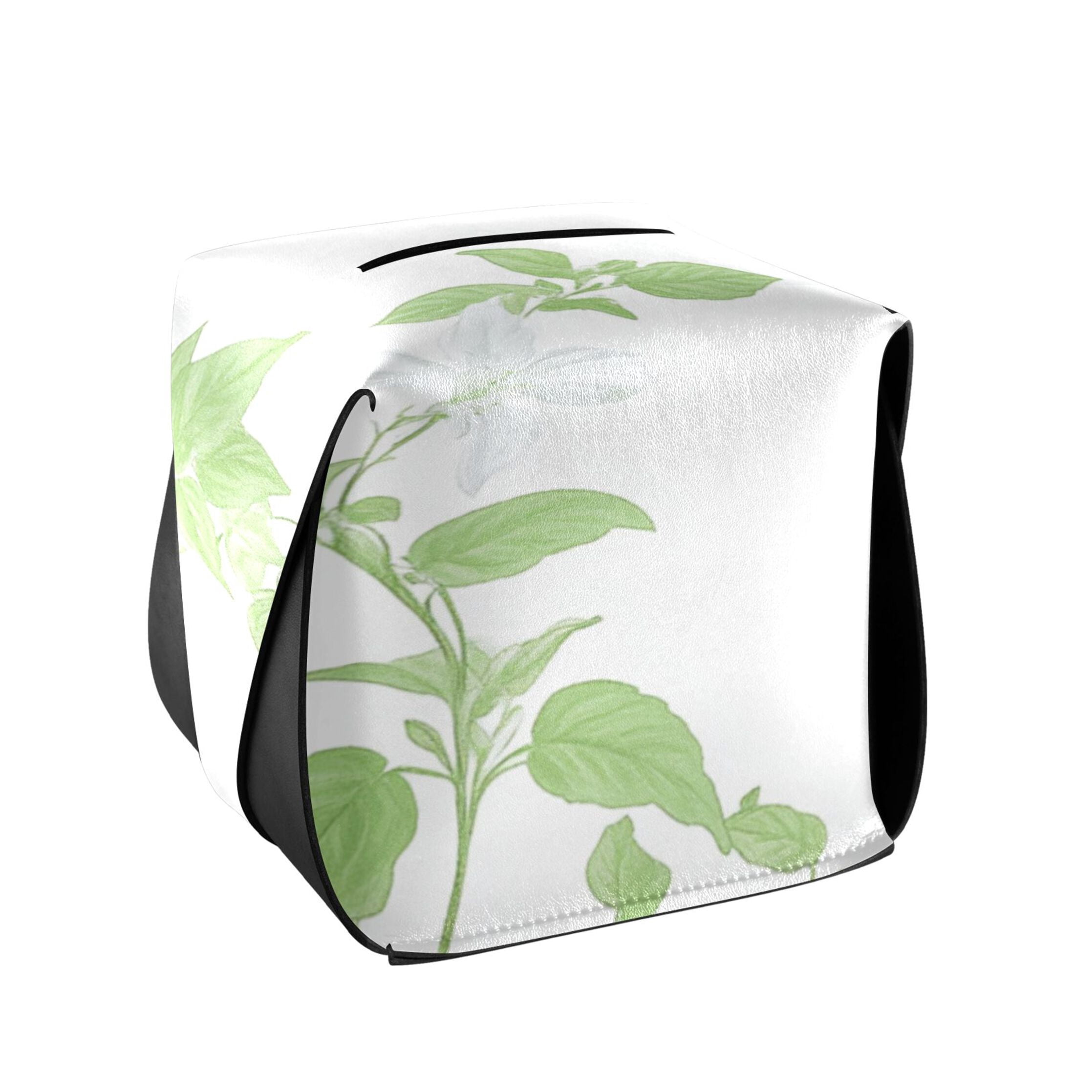 White Blossom Branches 5.7in Leather Tissue Box Cover Square PVC ...