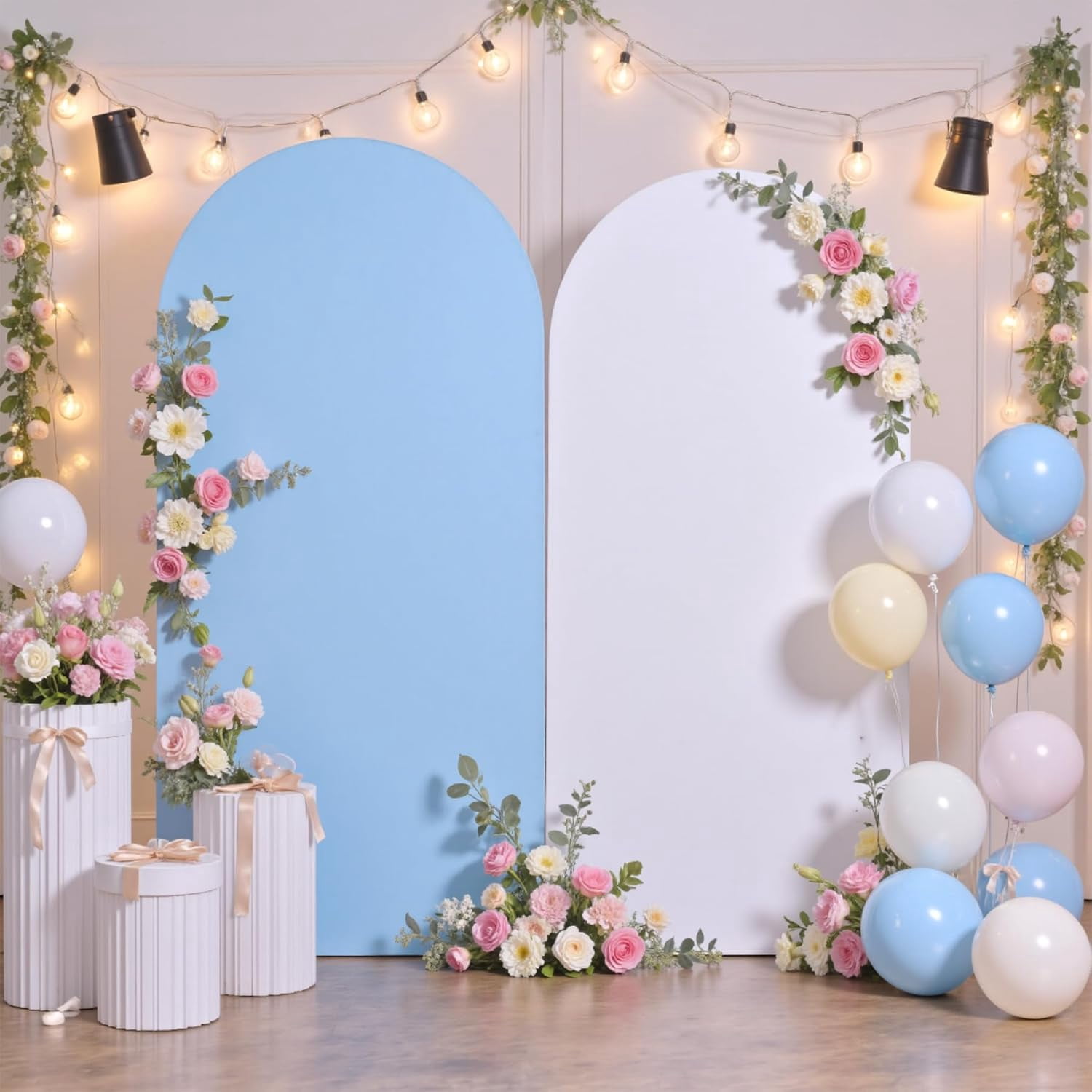 White Blue Arch Backdrop Cover Set of 2-7.2ft 6ft Dual Color Wedding ...