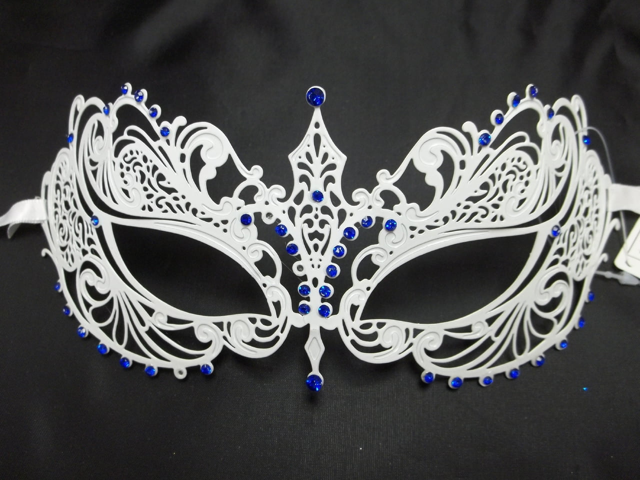White Blue Crystal Beautiful Eyes Mask Masquerade Metal Filigree ...