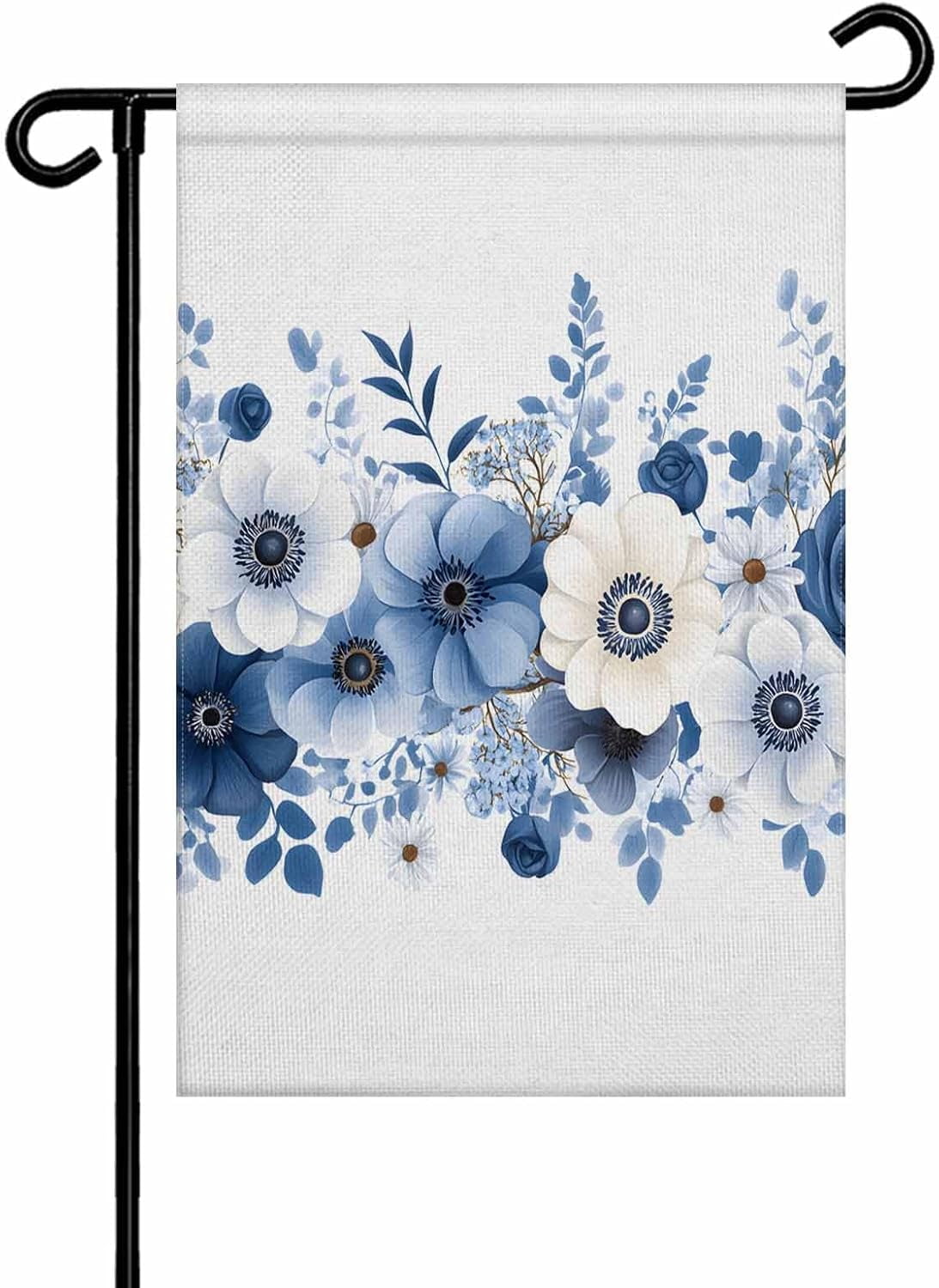 White Blue Floral Garden Flag 12x 18 Double Side, Elegant Leaves Spring ...