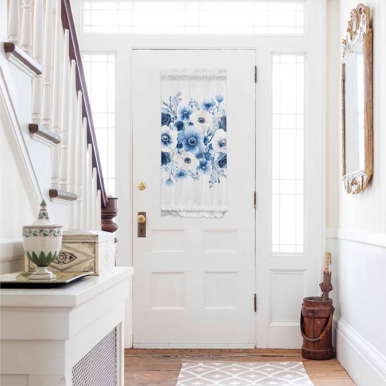 White Blue Flower Door Curtains for Door Window, French Sidelight Front ...