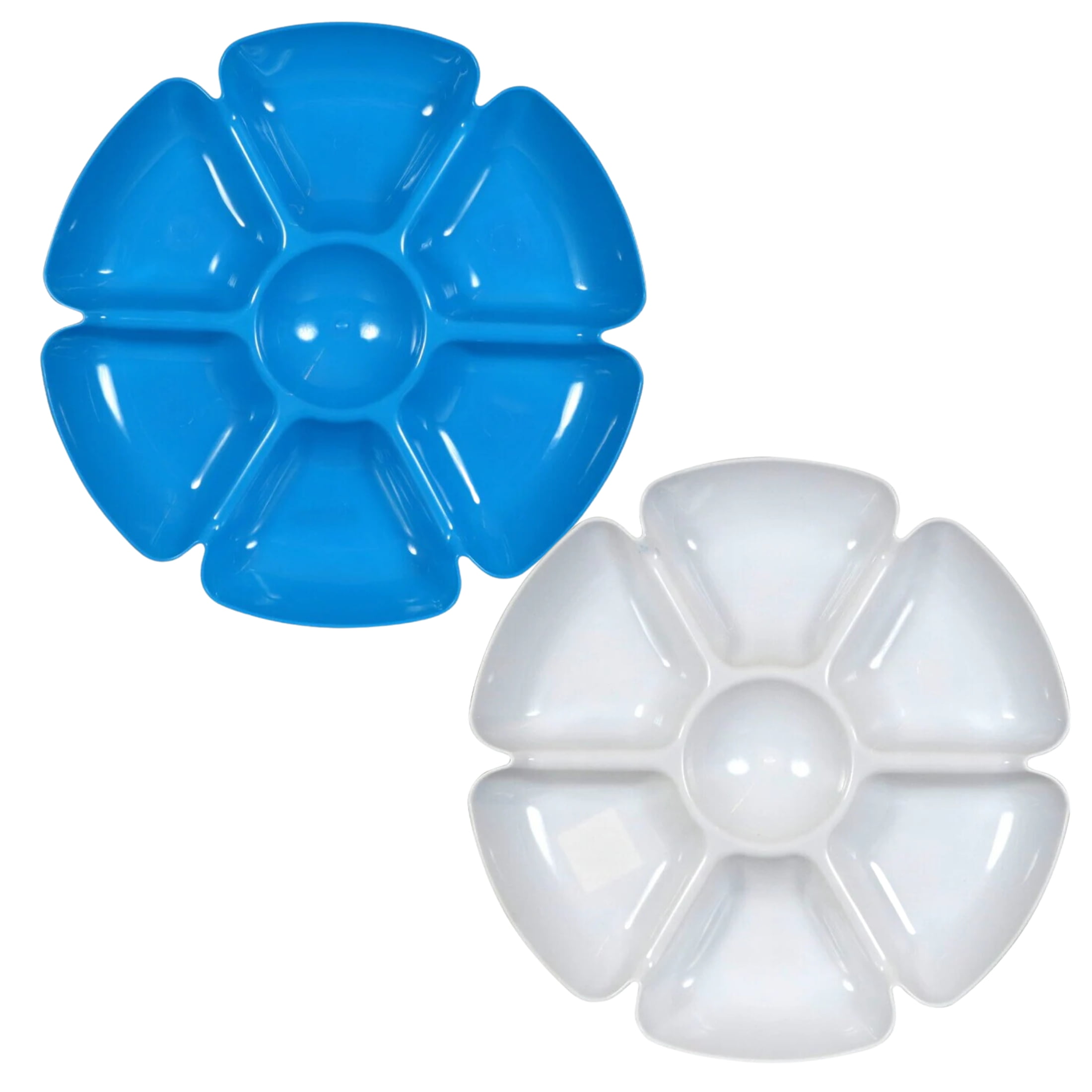 White and Blue Flower Shaped Scalloped Plastic Veggie Dip Trays 15.5in ...