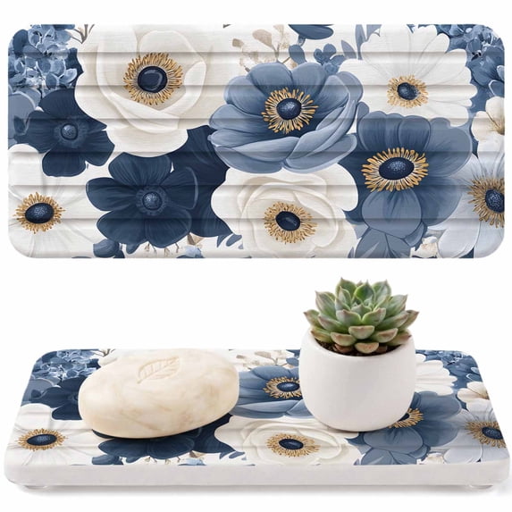 White Blue Flowers Diatomaceous Earth Coasters, Spring Pastoral Art ...