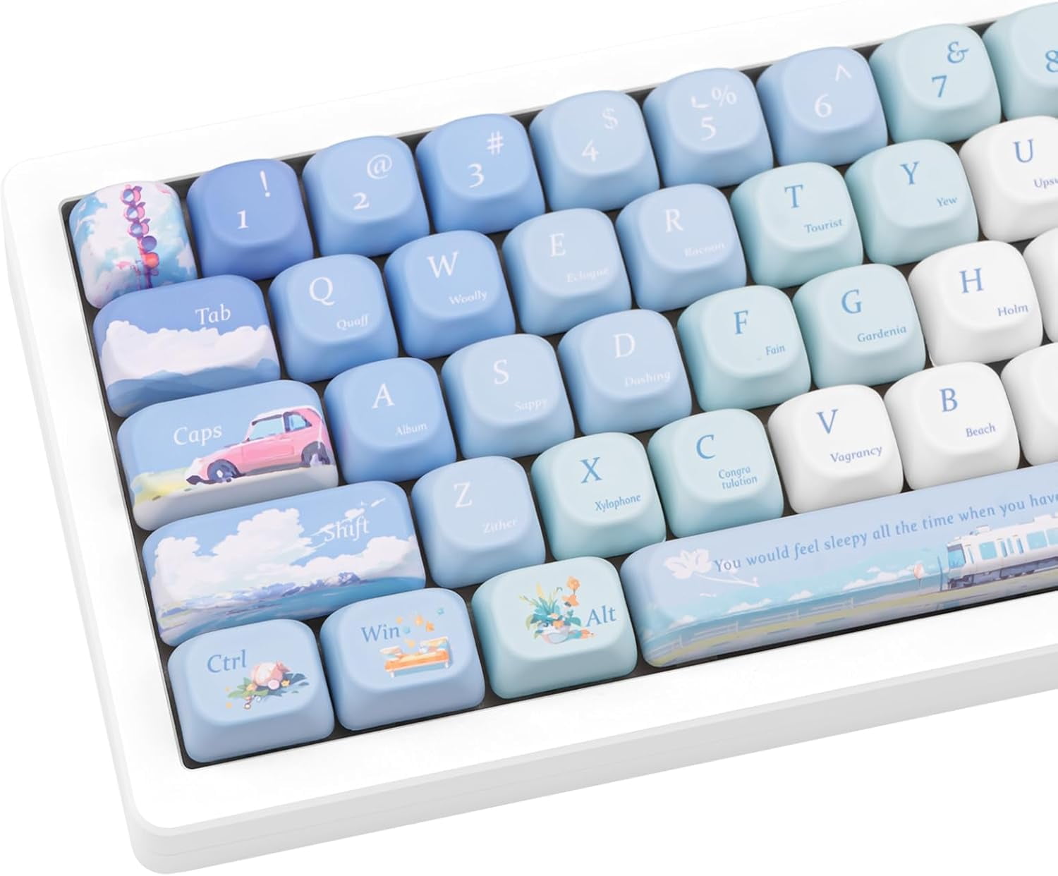 White and Blue Keycaps Set 130 Keys, Summer PBT Keycaps Dye Sublimation ...