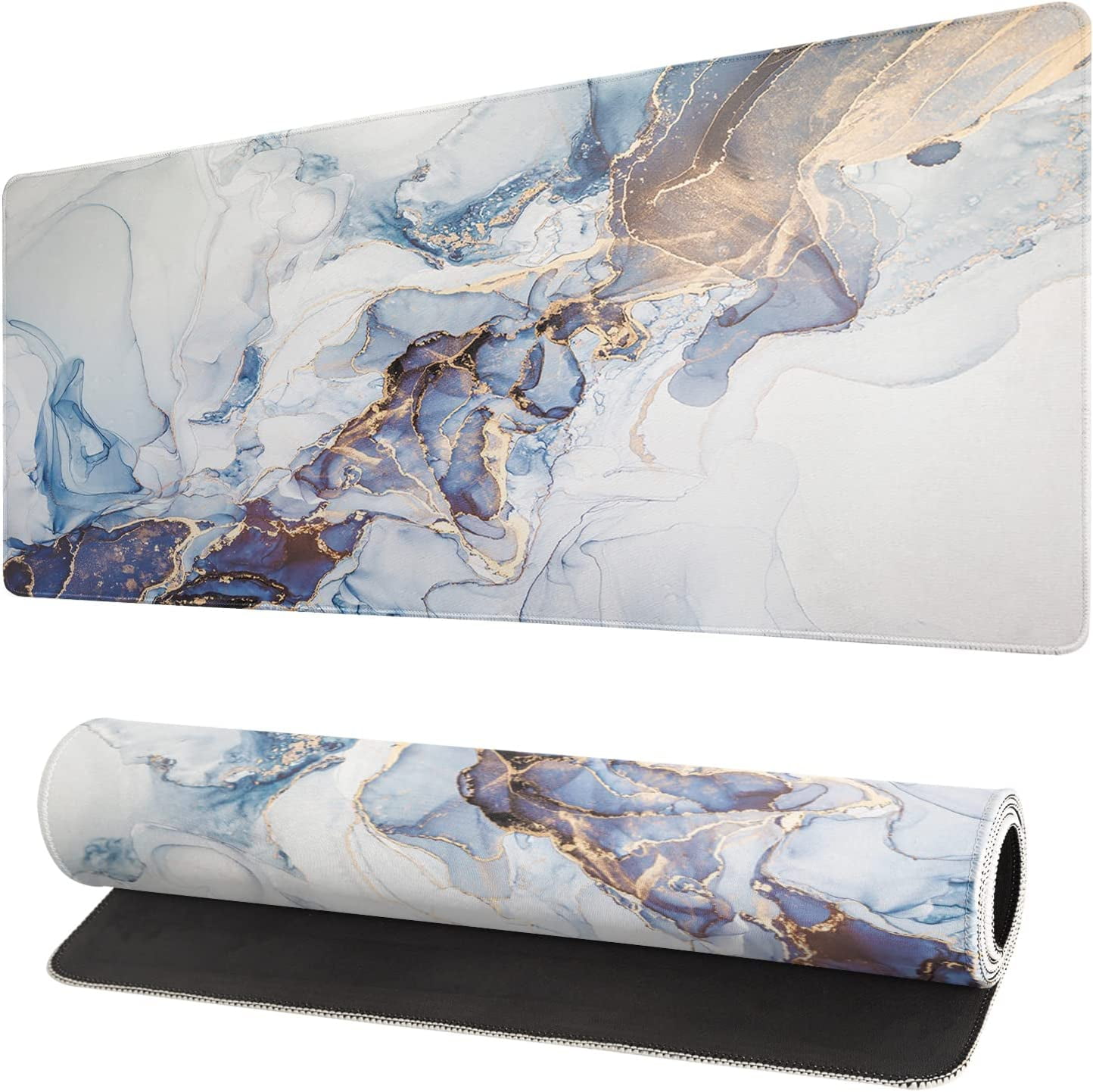 White Blue Marble with Gold Gaming Mouse Pad, Extended Large Mouse Mat ...