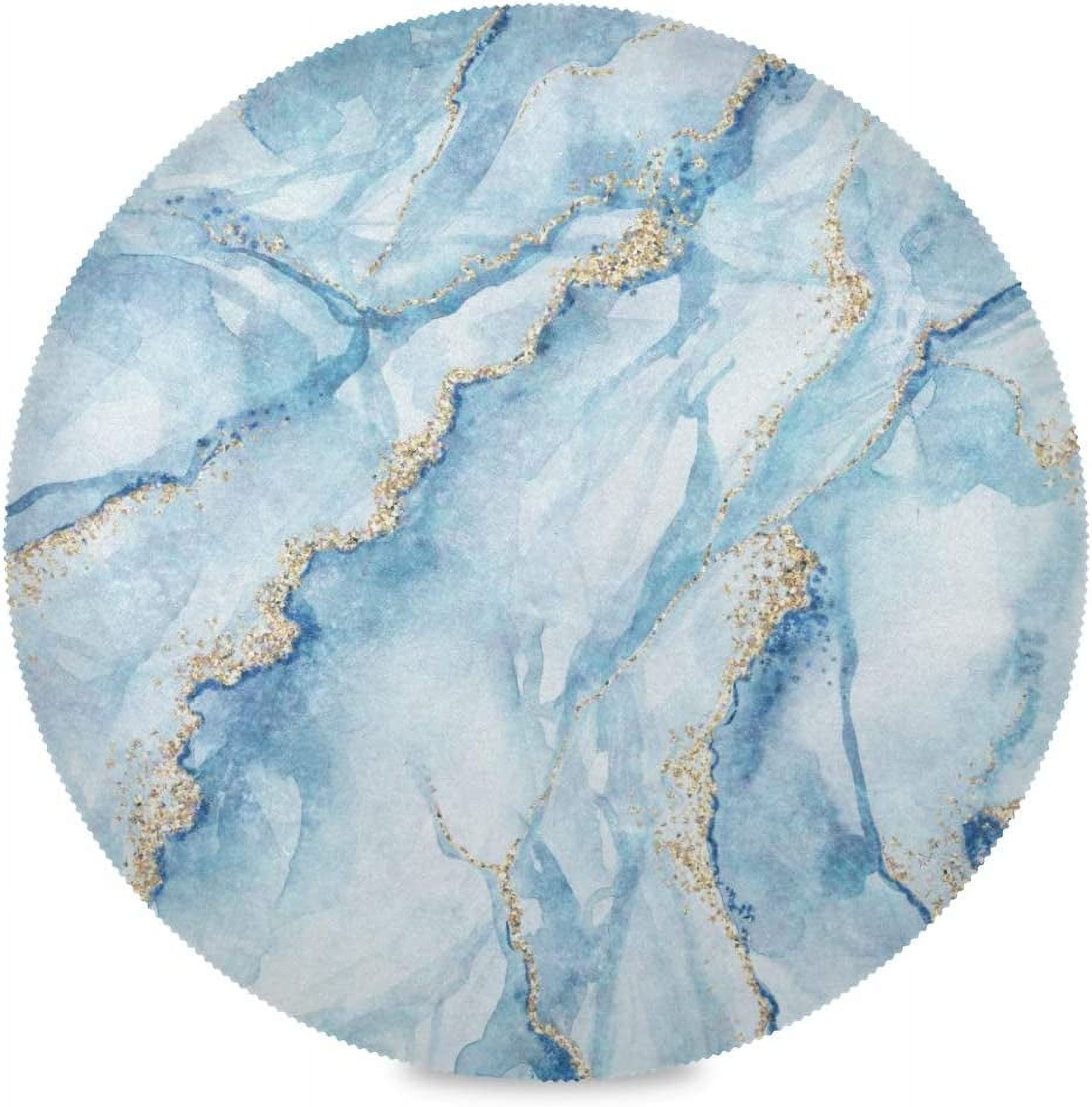 White Blue Marble Round Placemats for Dining Table, Circle Placemats ...