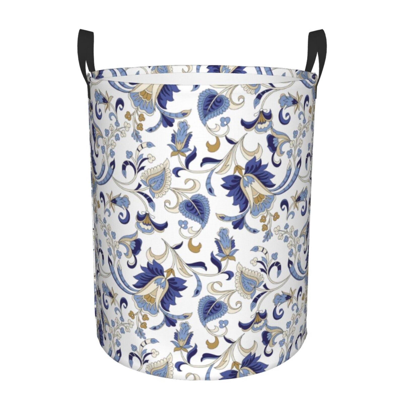 White Blue Paisley Laundry Basket, Laundry Hamper Waterproof Laundry ...