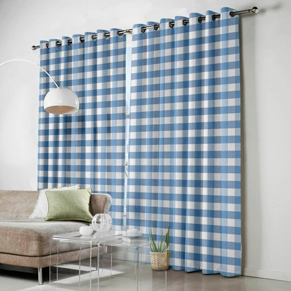 White Blue Plaid Blackout Curtains, Retro Print Window Curtains ...