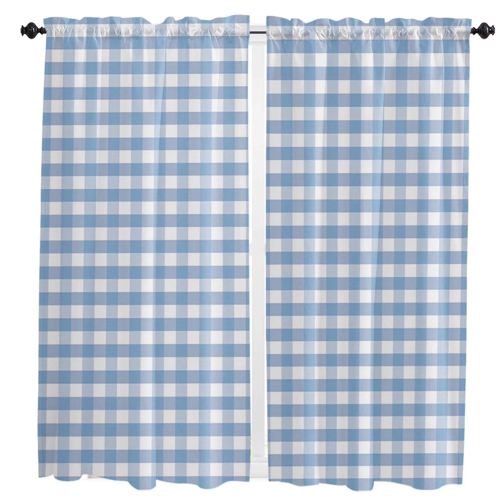 White Blue Plaid Curtains for Living Room Bedroom Curtains Kitchen ...