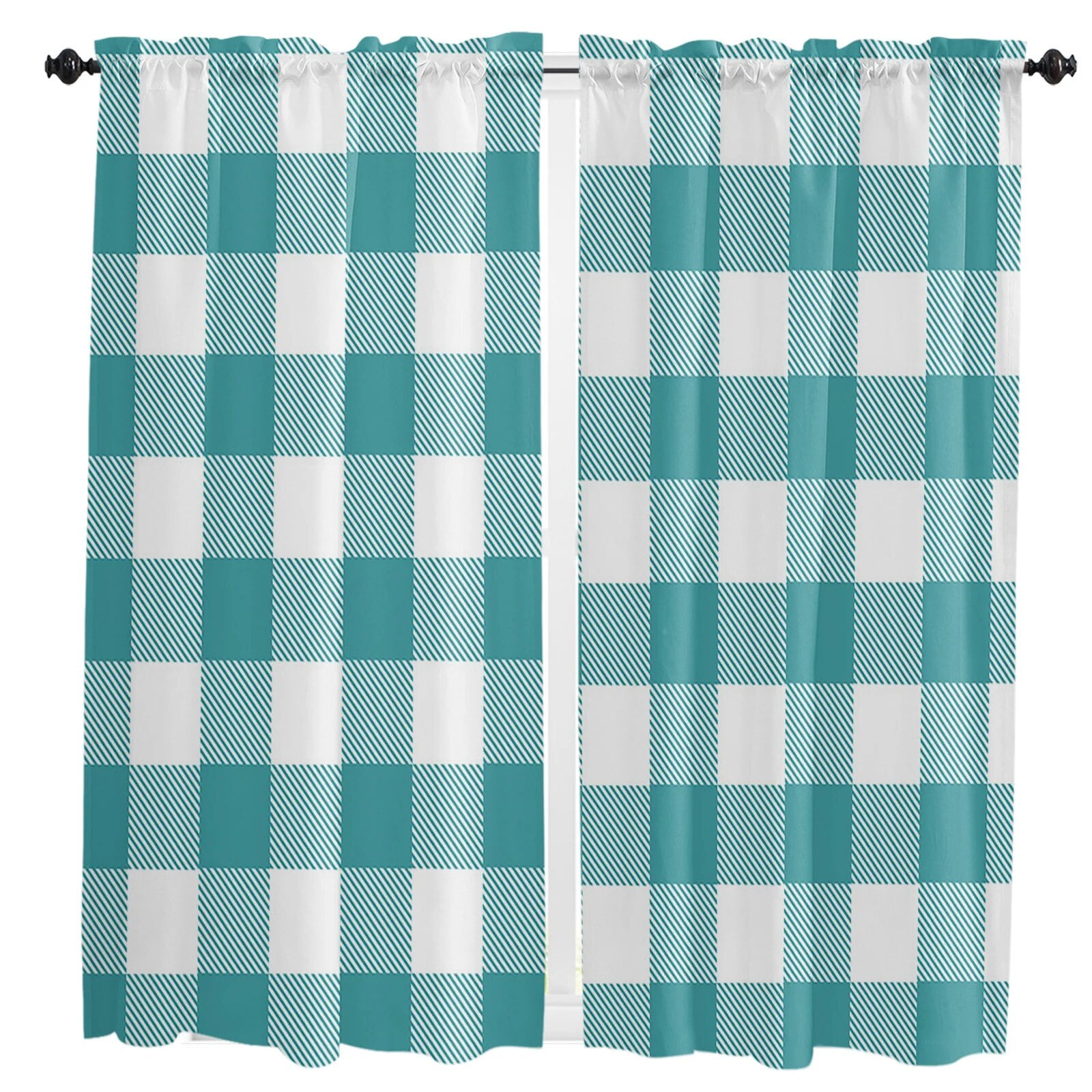 White Blue Plaid Curtains for Living Room Bedroom Curtains Kitchen ...