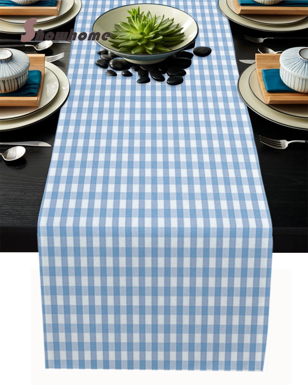 White Blue Plaid Table Runner Hotel Wedding r Table Cover r Kitchen ...