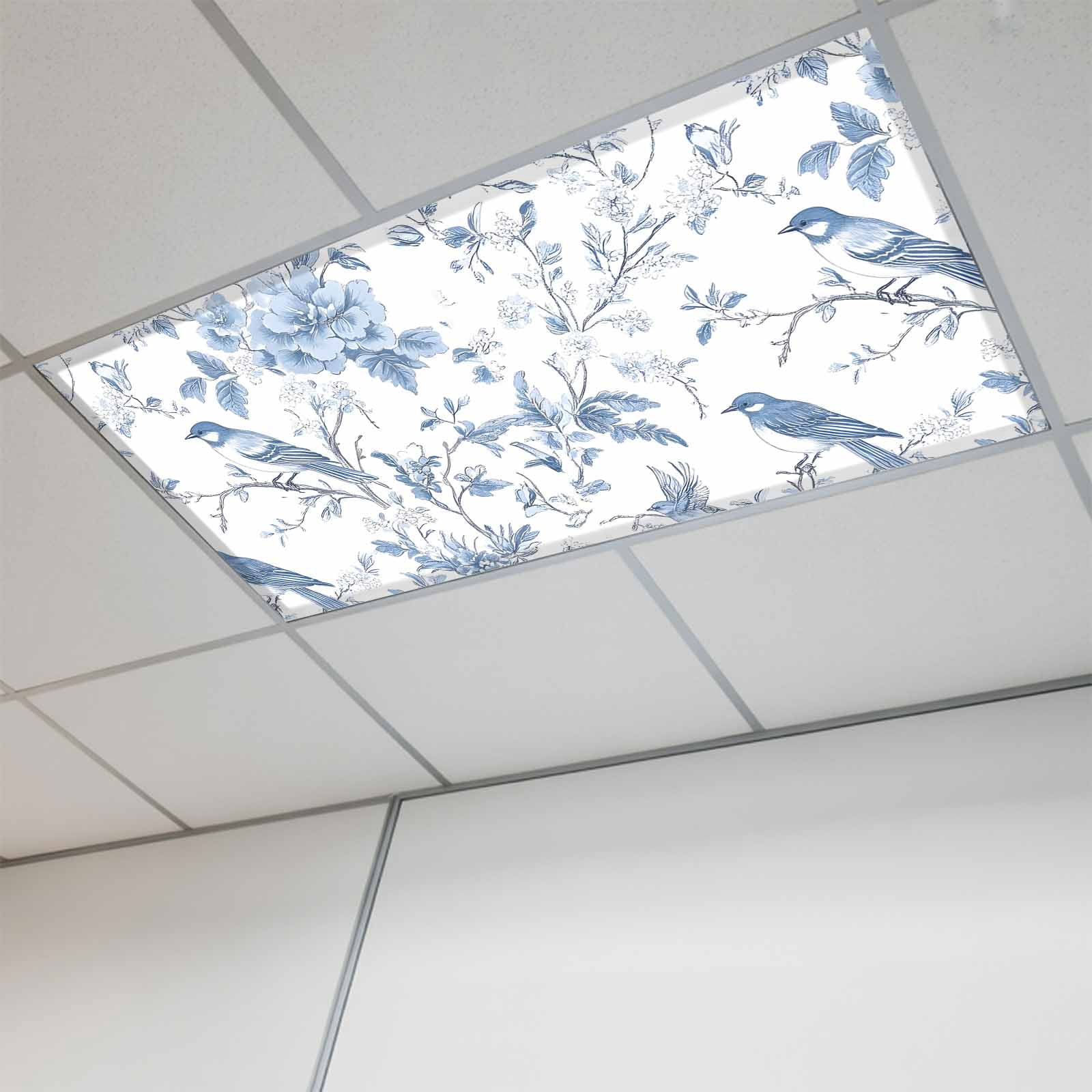 White Blue Spring Floral Fluorescent Light Covers, Summer Birds ...