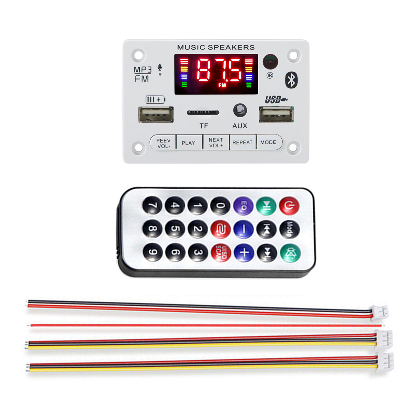 (White) Bluetooth 5.0 MP3 Decoder Decoding Board Module 12v Car USB MP3 ...