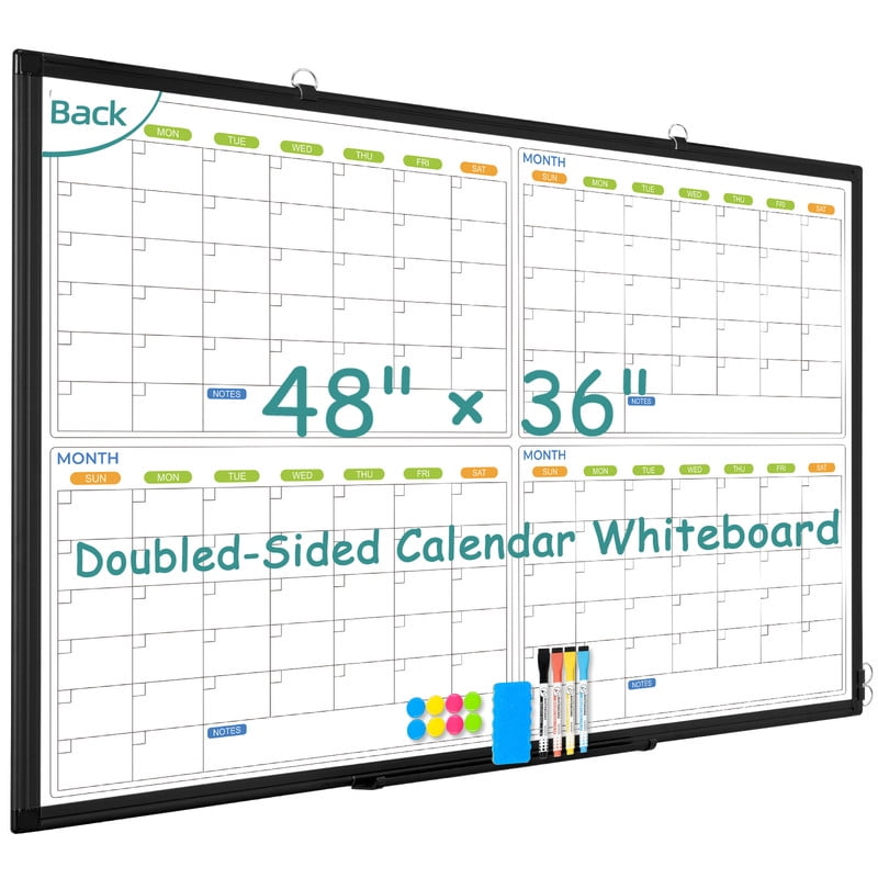 White Board Calendar Dry Erase Wall Mount 4 Monthly Calendar Whiteboard ...