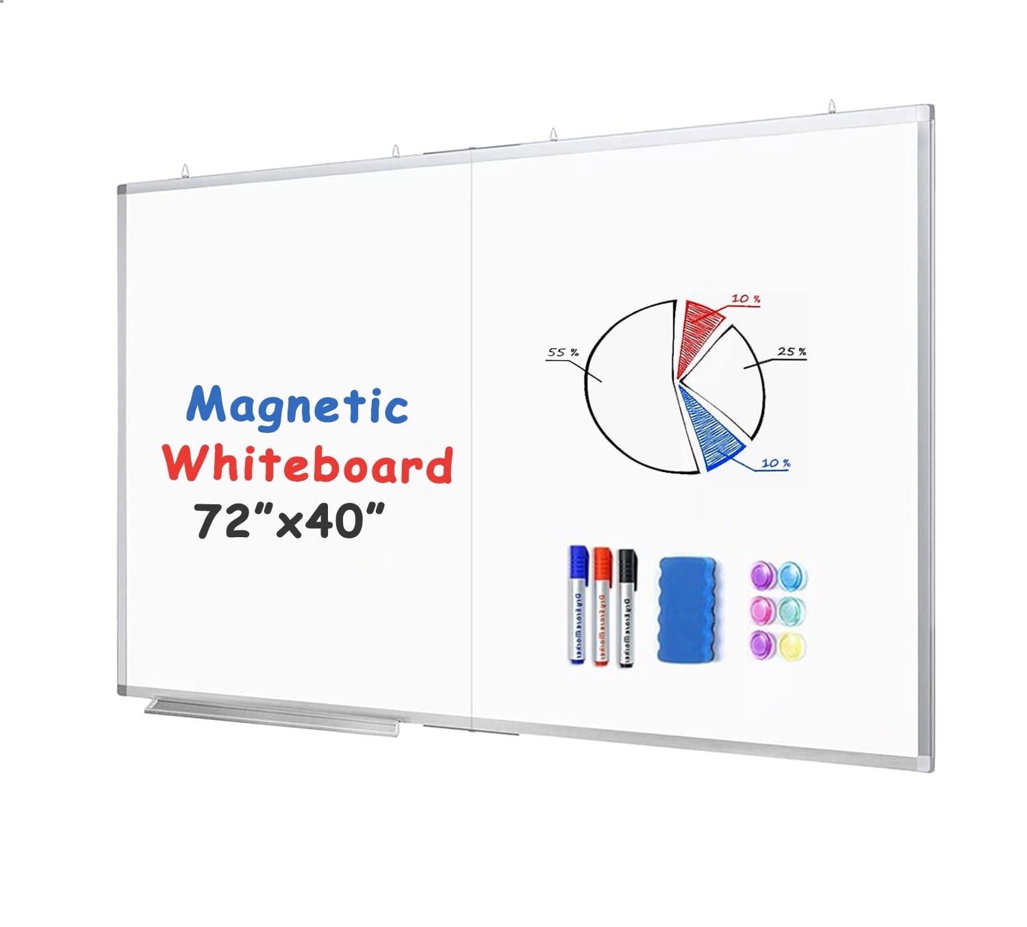 "Maxtek 72"" x 40"" Large Foldable Magnetic Whiteboard, Wall-Mounted ...