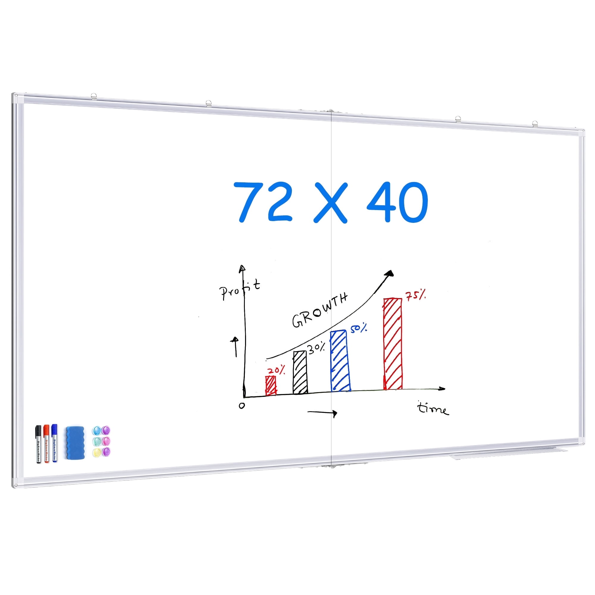 "Maxtek 72"" x 40"" Large Foldable Magnetic Whiteboard, Wall-Mounted ...