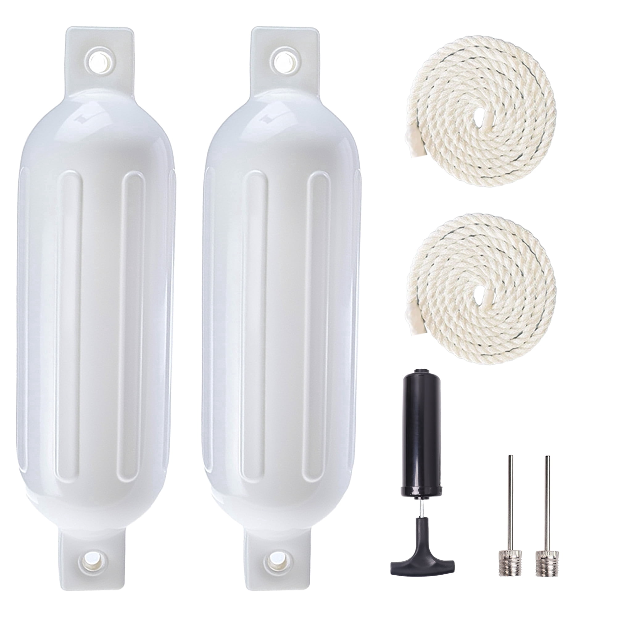 VANCUS White Boat Fenders 2 pack, 4.5 x 16 inches Ribbed Twin Eyes Boat ...