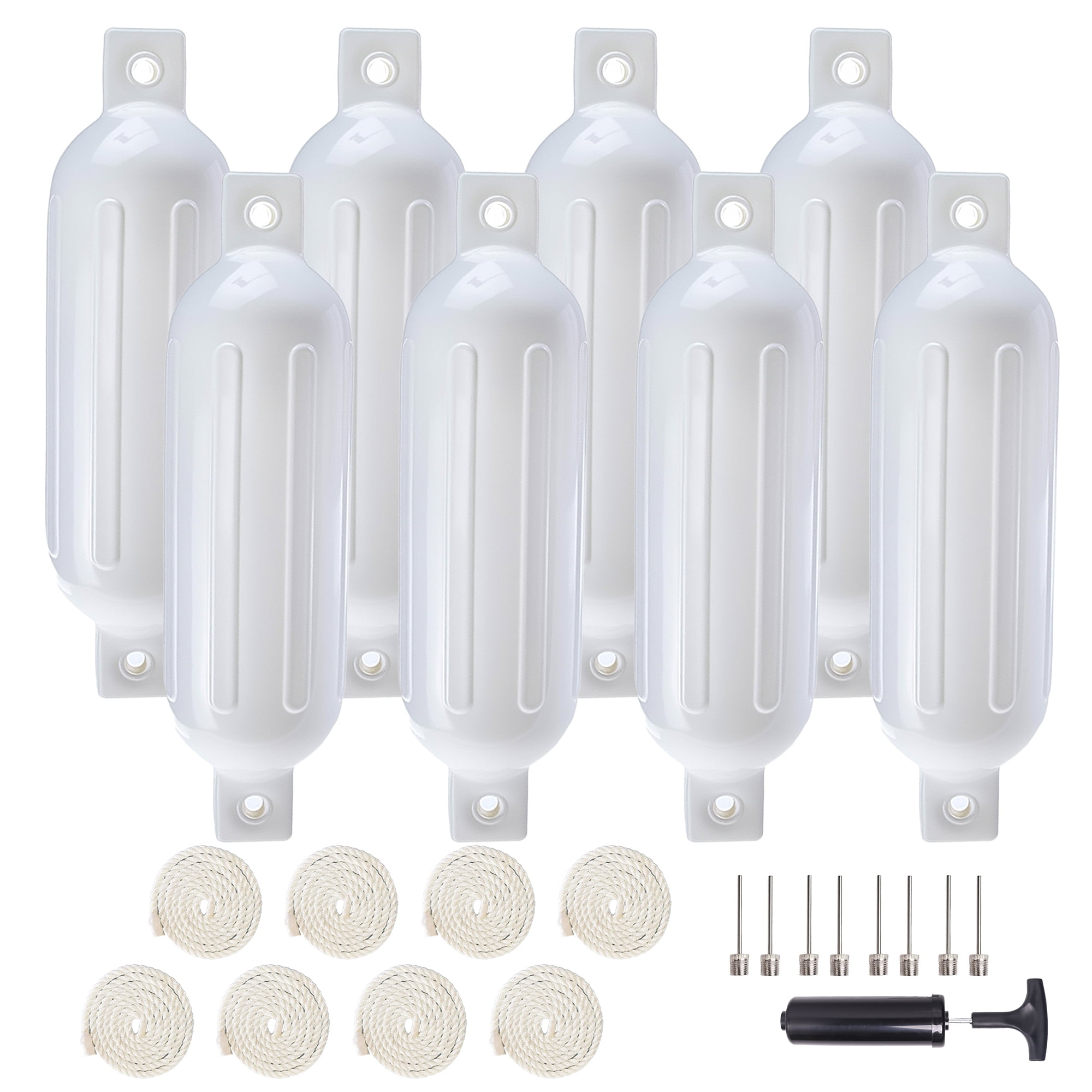VANCUS White Boat Fenders 8 Pack, 4.5 x 16 Inches Ribbed Twin Eyes Boat ...