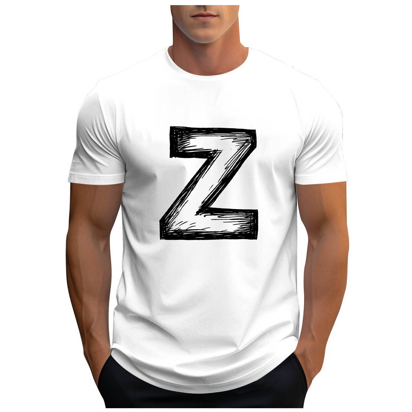 White Boat Neck Tops for Man Summer Fall Short Sleeve Letter Graphic ...