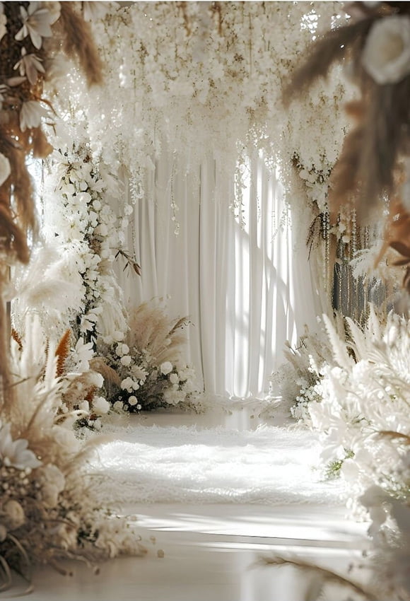 White Boho Floral Room Adult Birthday Wedding Maternity Art Portrait r ...