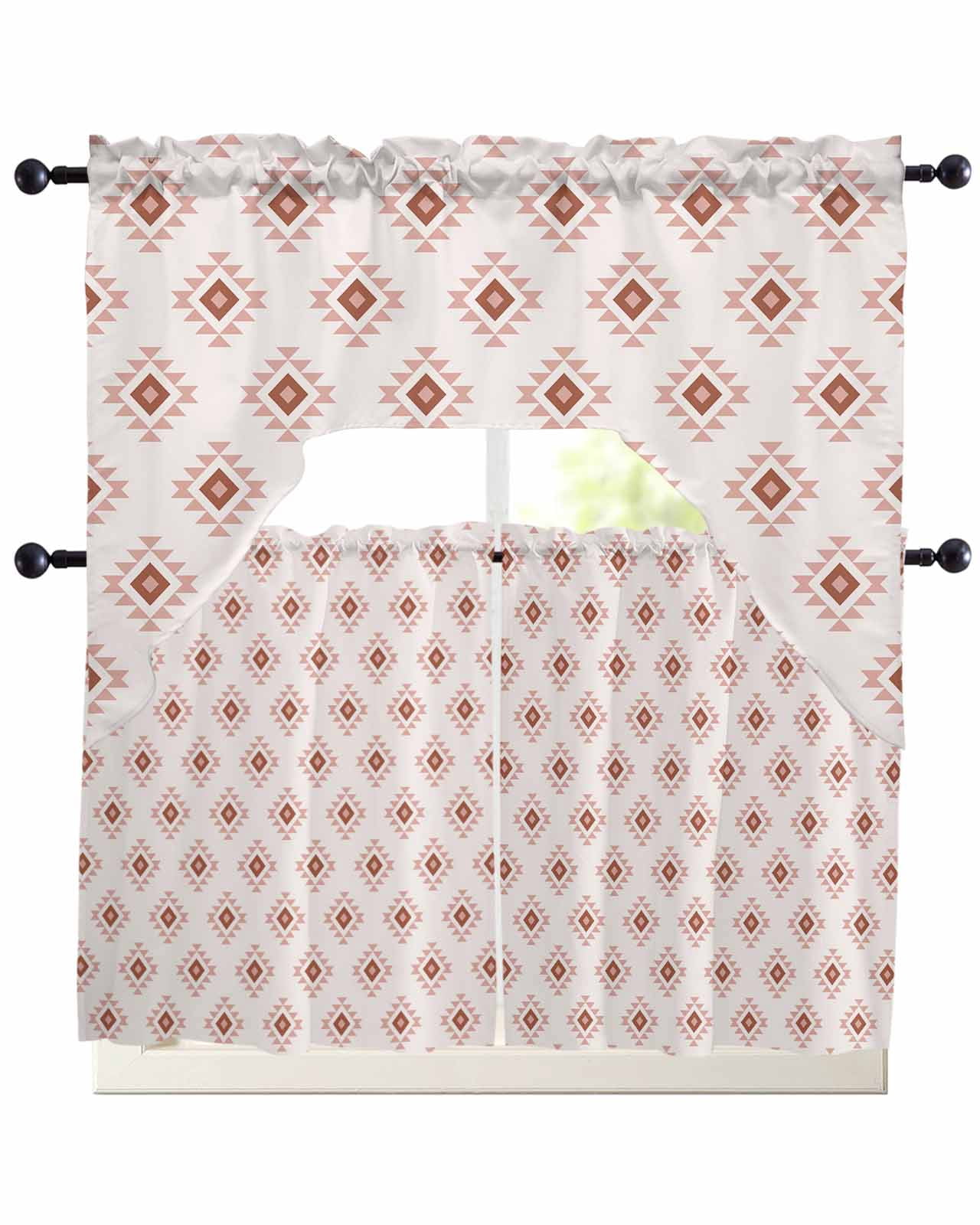 White Boho Geometric Kitchen Curtains Swag Valance and Tier Curtains ...