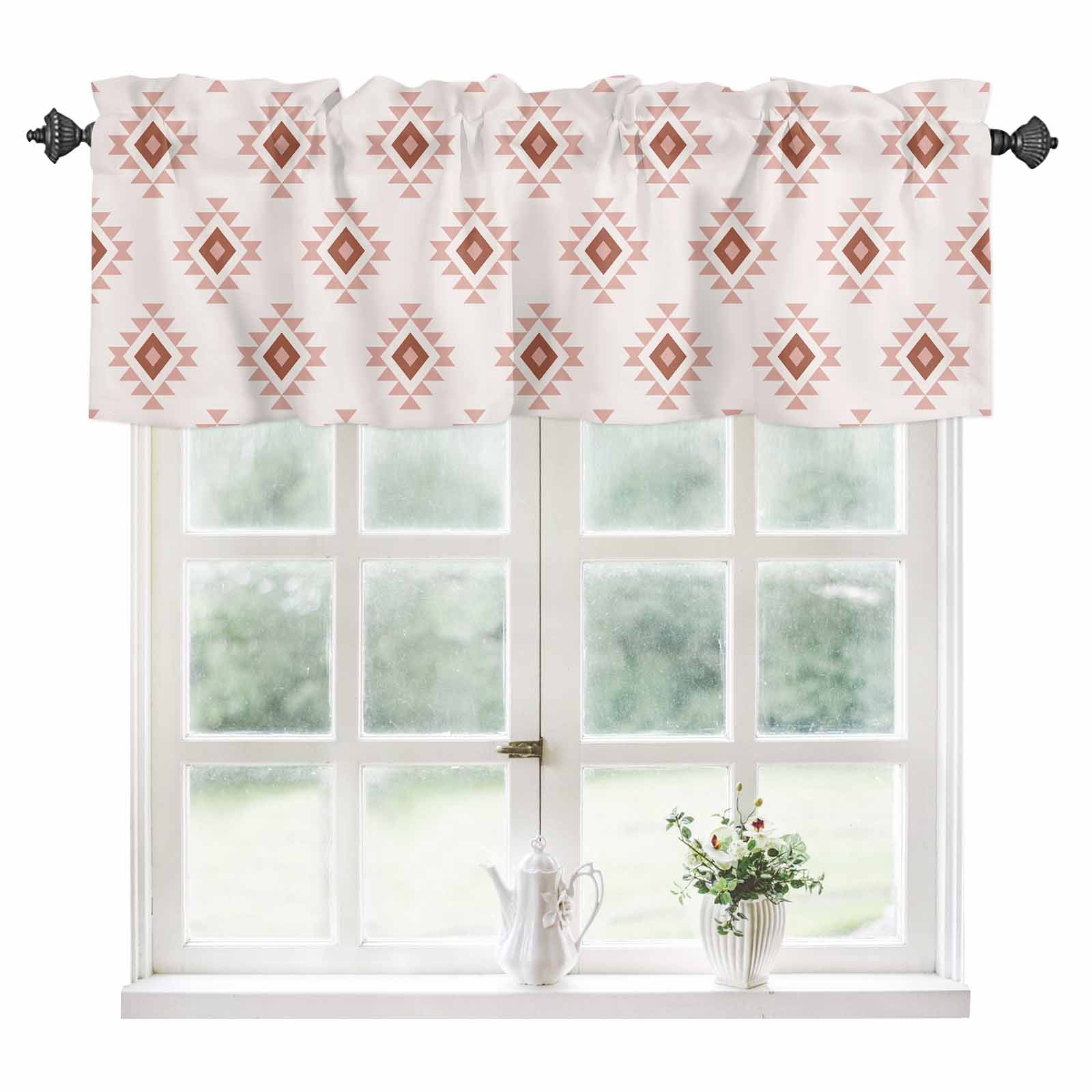 White Boho Geometric Kitchen Valances for Windows 60x18 Inch Kitchen ...
