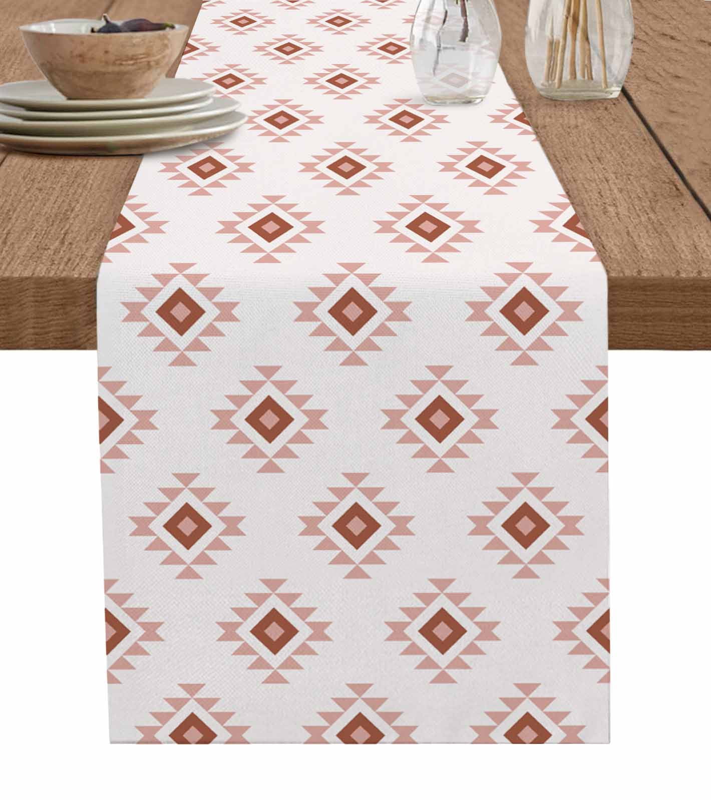 White Boho Geometric Table Runner Modern Simple Aztec Ethnic Pattern ...