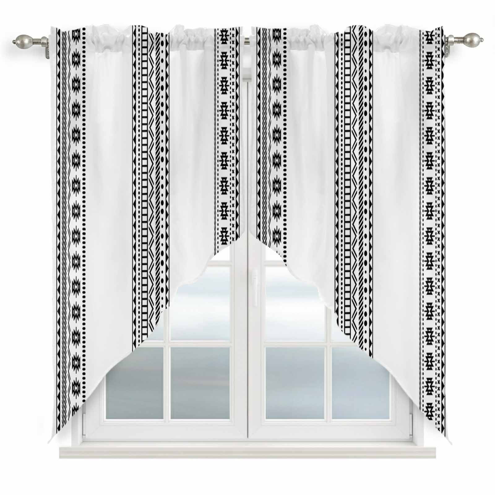 White Boho Swag Curtains Farmhouse Simple Abstract Striped Geometric ...