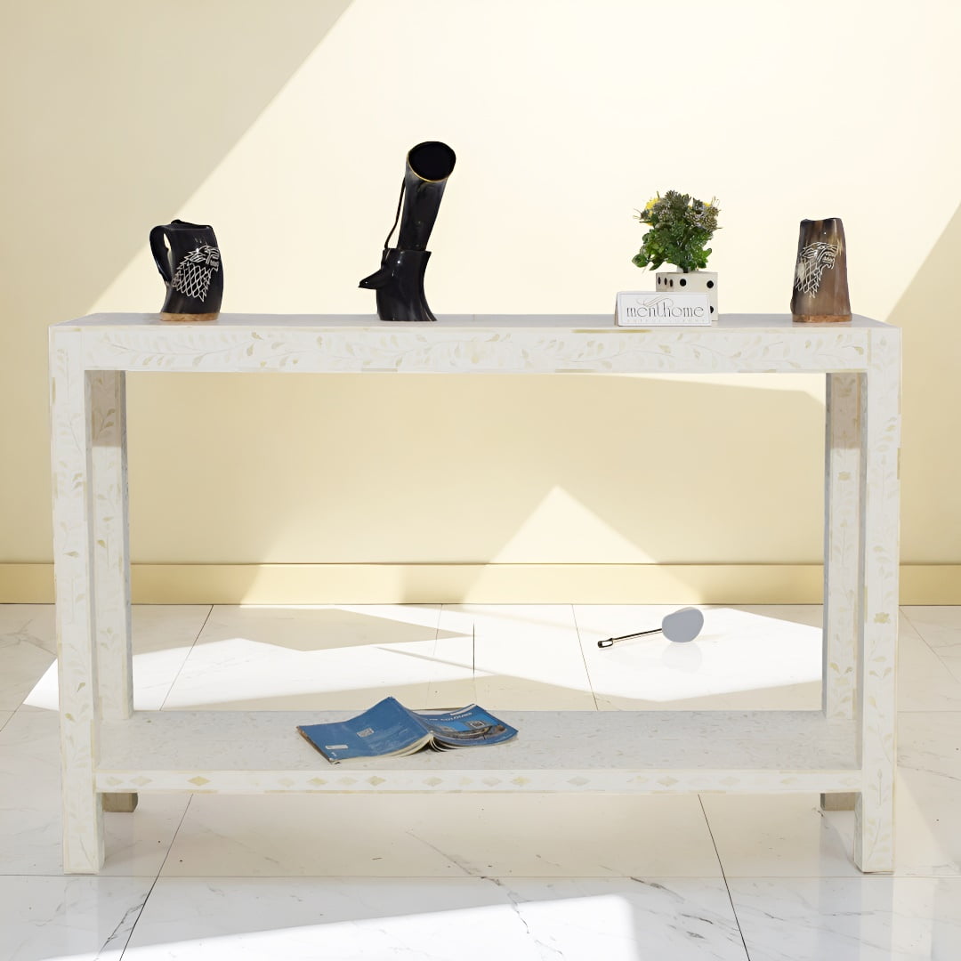 White Bone Inlay Desk with Double Shelf - Walmart.com