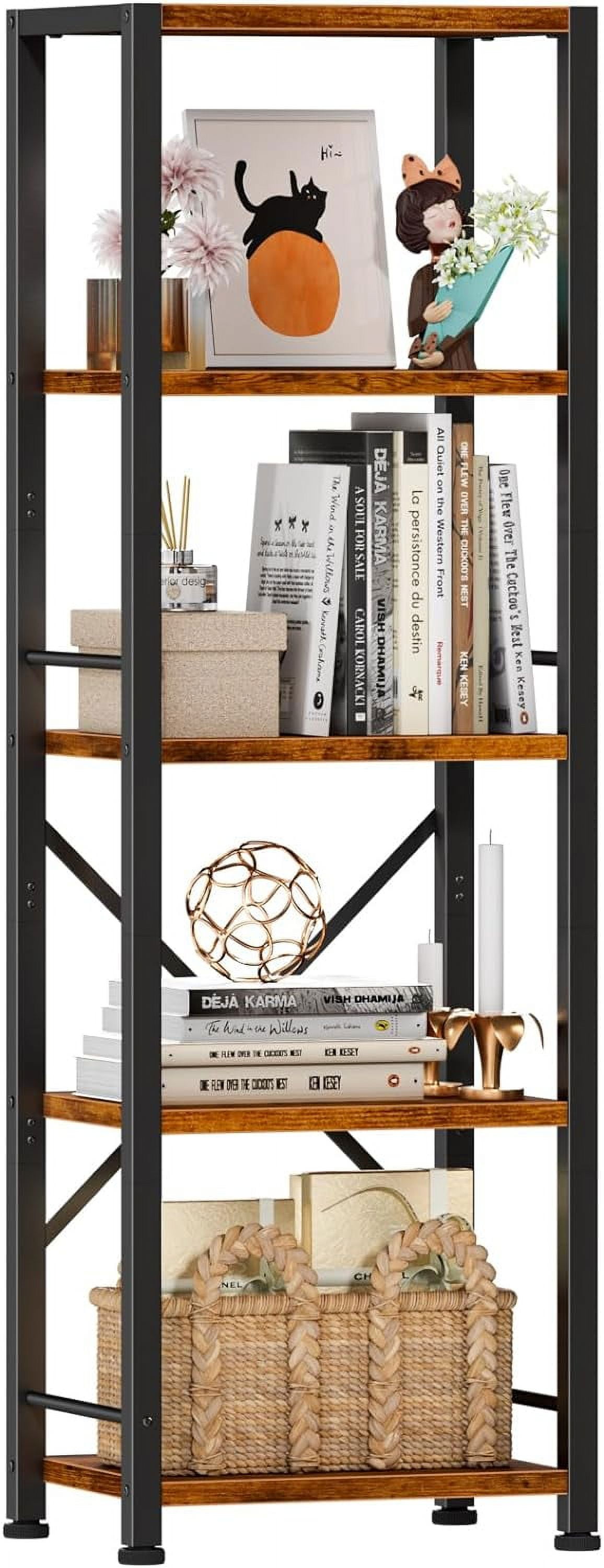 White Bookshelf 5 Tier Bookcase, Tall Narrow Bookshelves, Modern ...