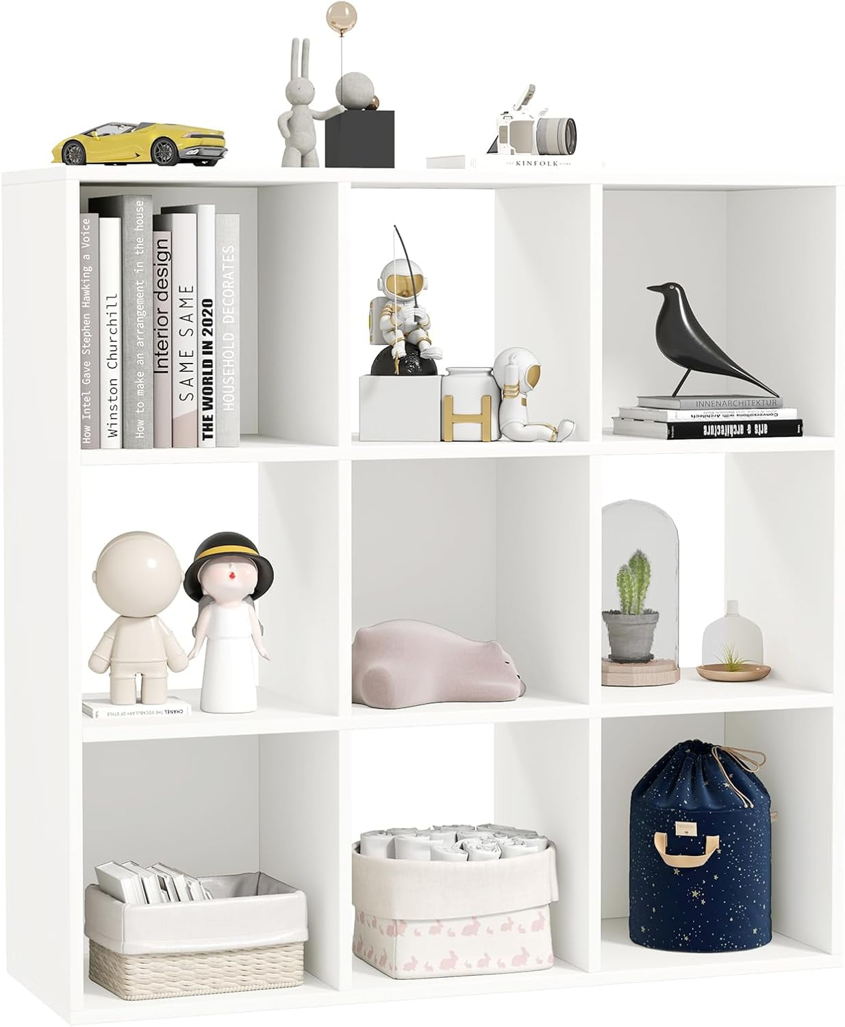 White Bookshelf, 9 Cube Storage Organizer, Wood Bookshelves and ...