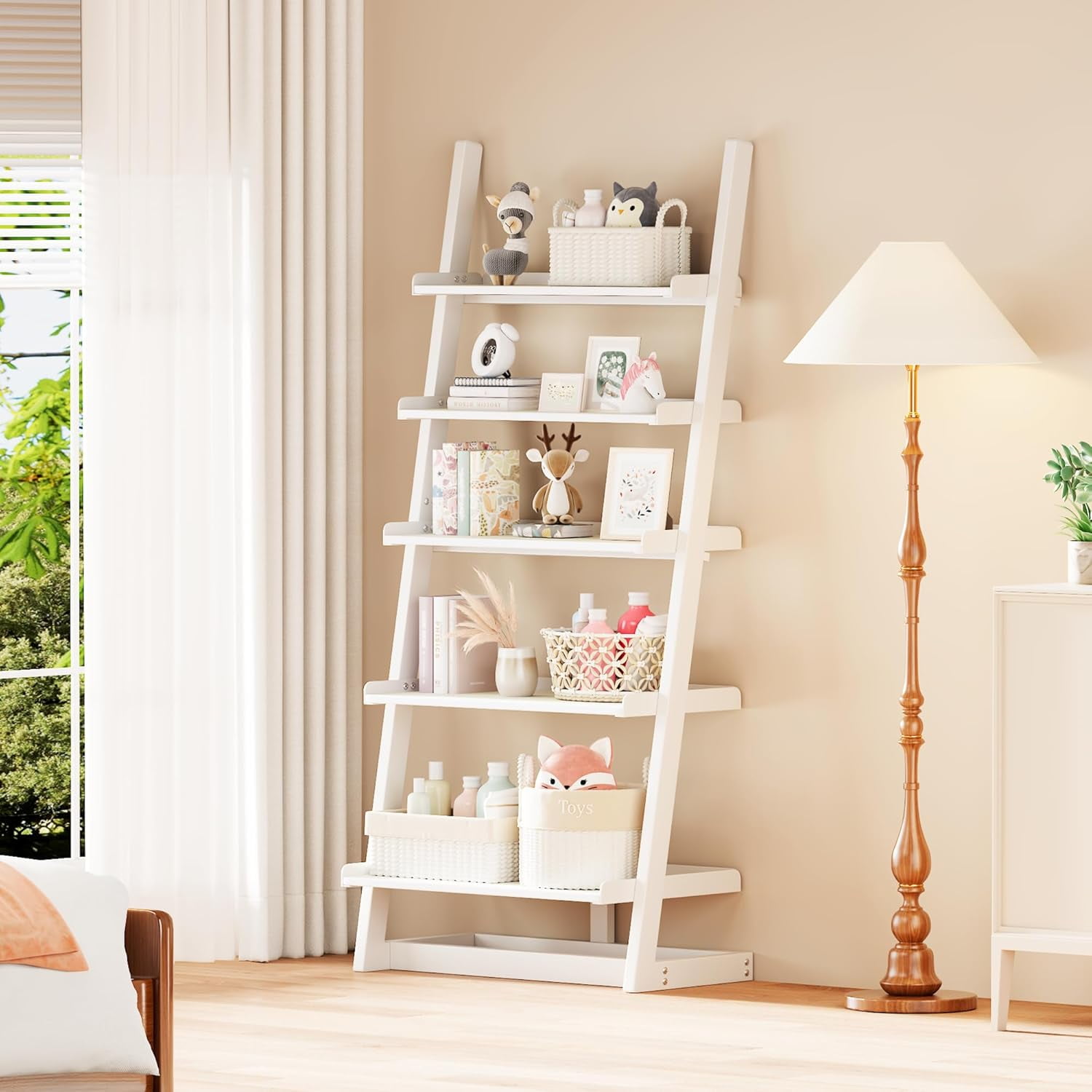 White Bookshelf for Kids, 24 Wide x 55 Inch Tall Ladder Book Shelf, L ...