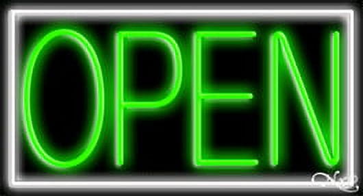 White Border With Green Open LED Neon Sign 13 x 24 - inches, Black ...