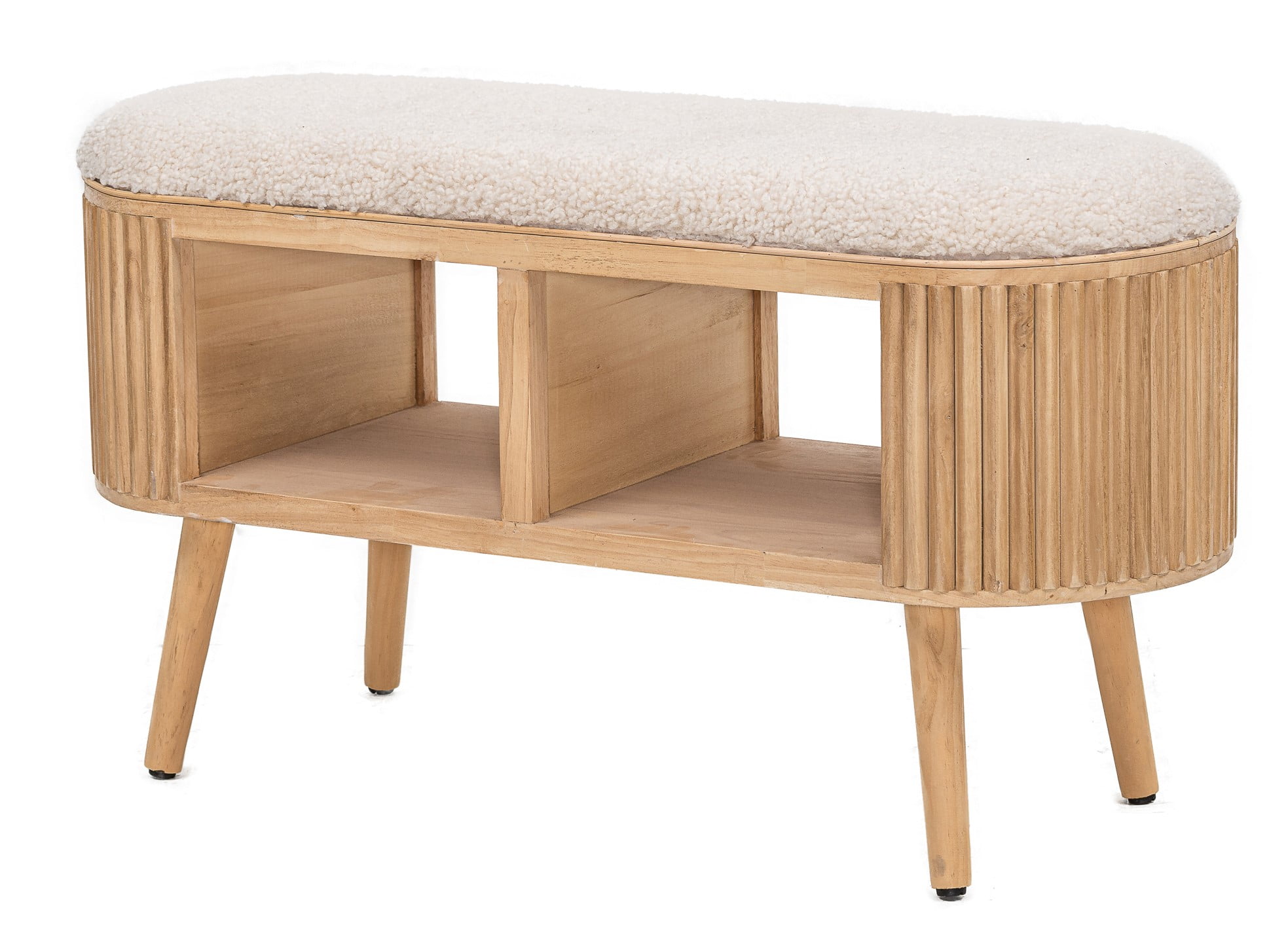 White Boucle and Wood Storage Bench Exotic Boho Entryway - Walmart.com