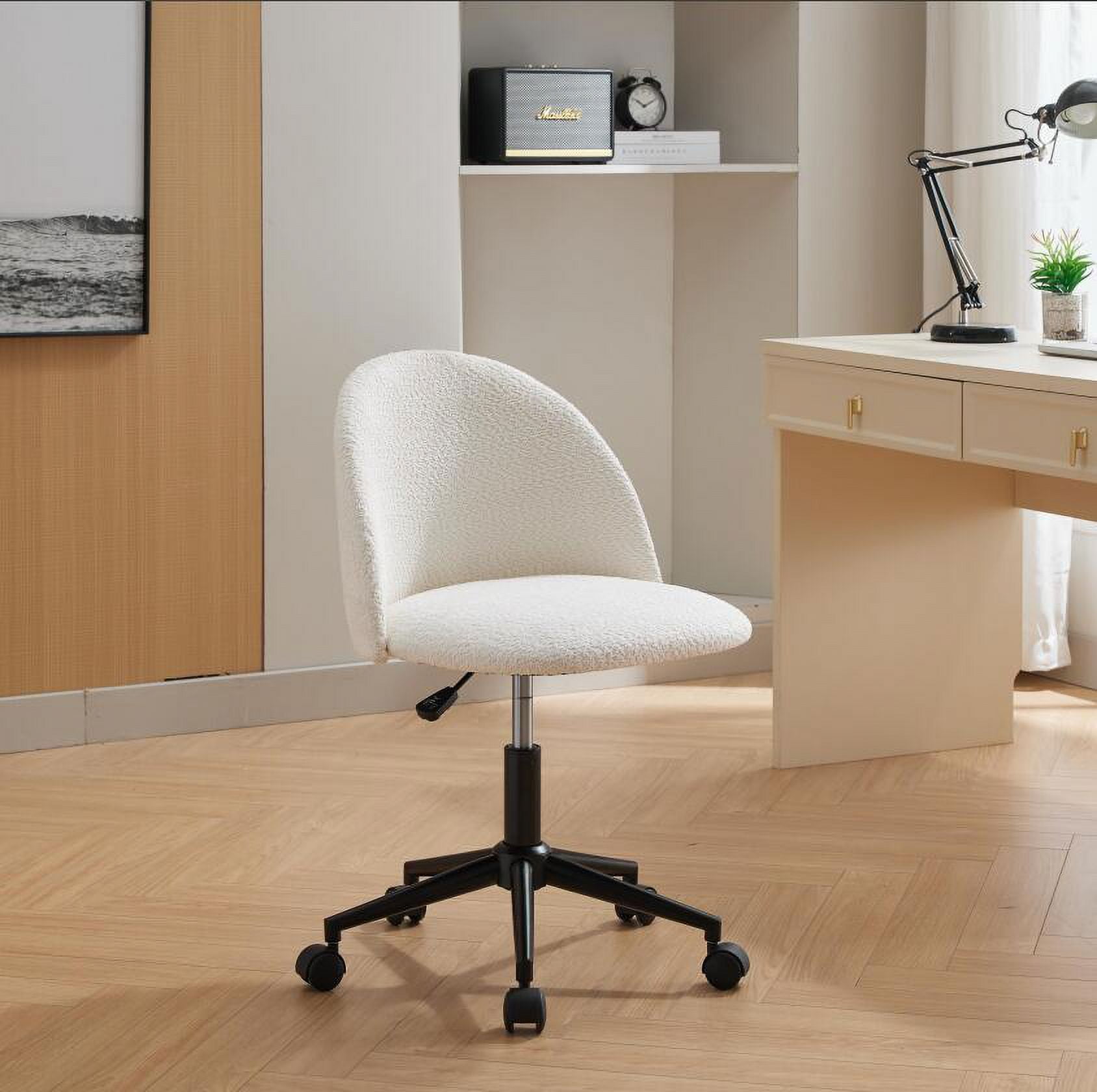 White Boucle office chair Desk Chair, Mid-Back Adjustable Swivel ...