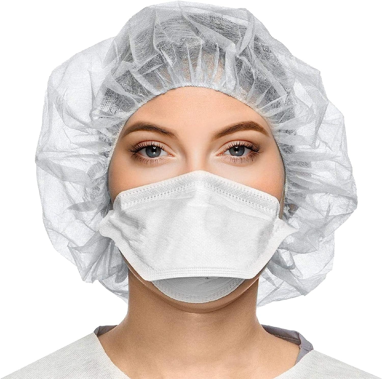 White Bouffant Caps 21 Inch. Pack of 100 Non-Woven Polypropylene Hair ...