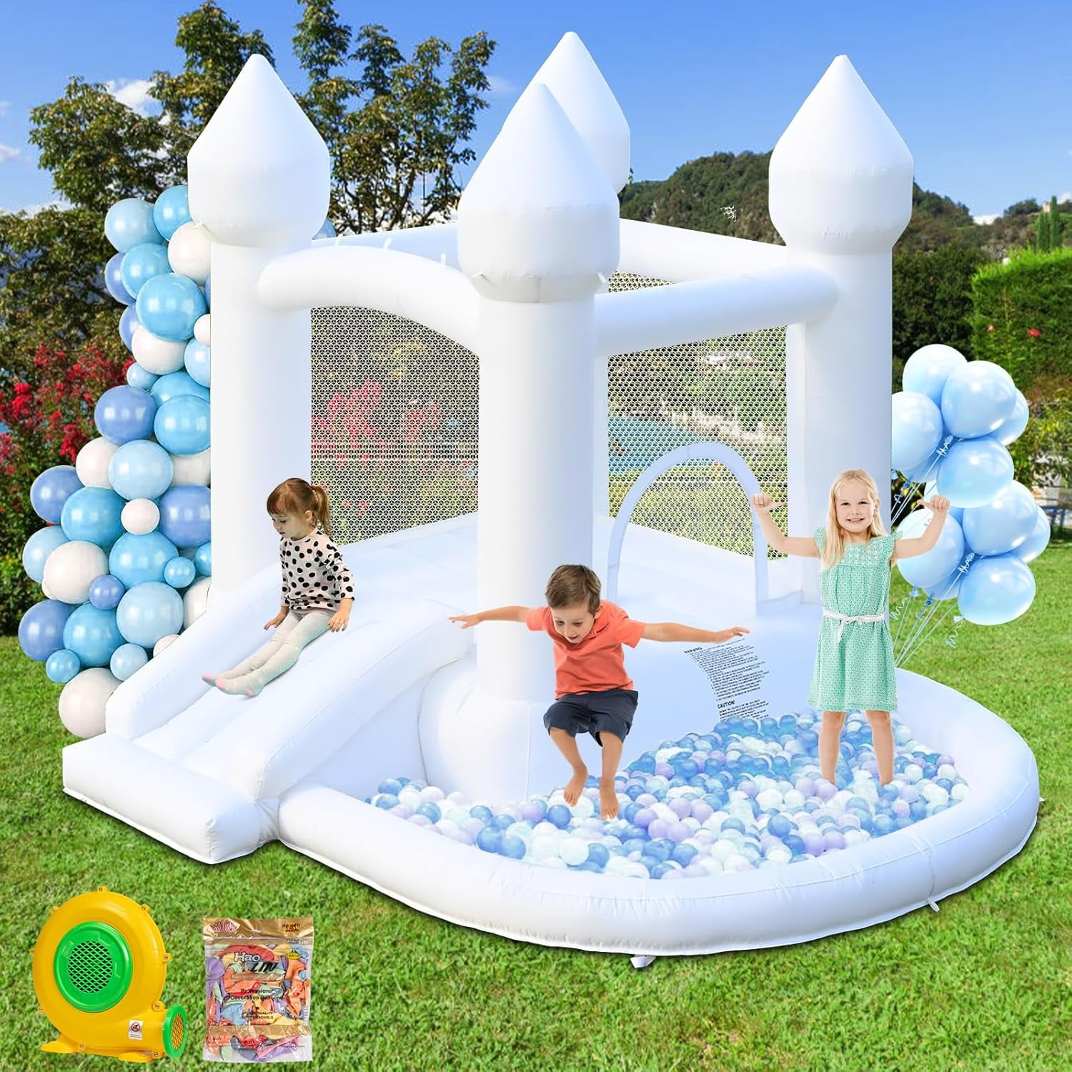 White Bounce House, Inflatable Bounce House with Air Blower, Jumping ...