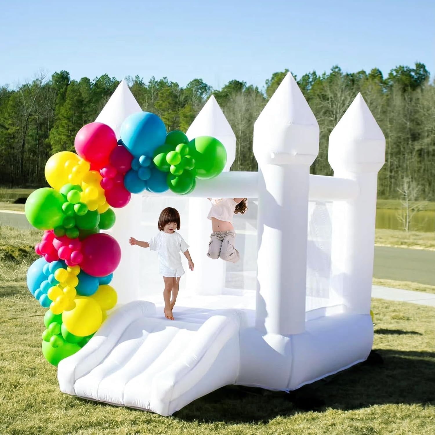 Connsann Mini Castle Jumper: White Bounce House with Slide, Air Blower ...