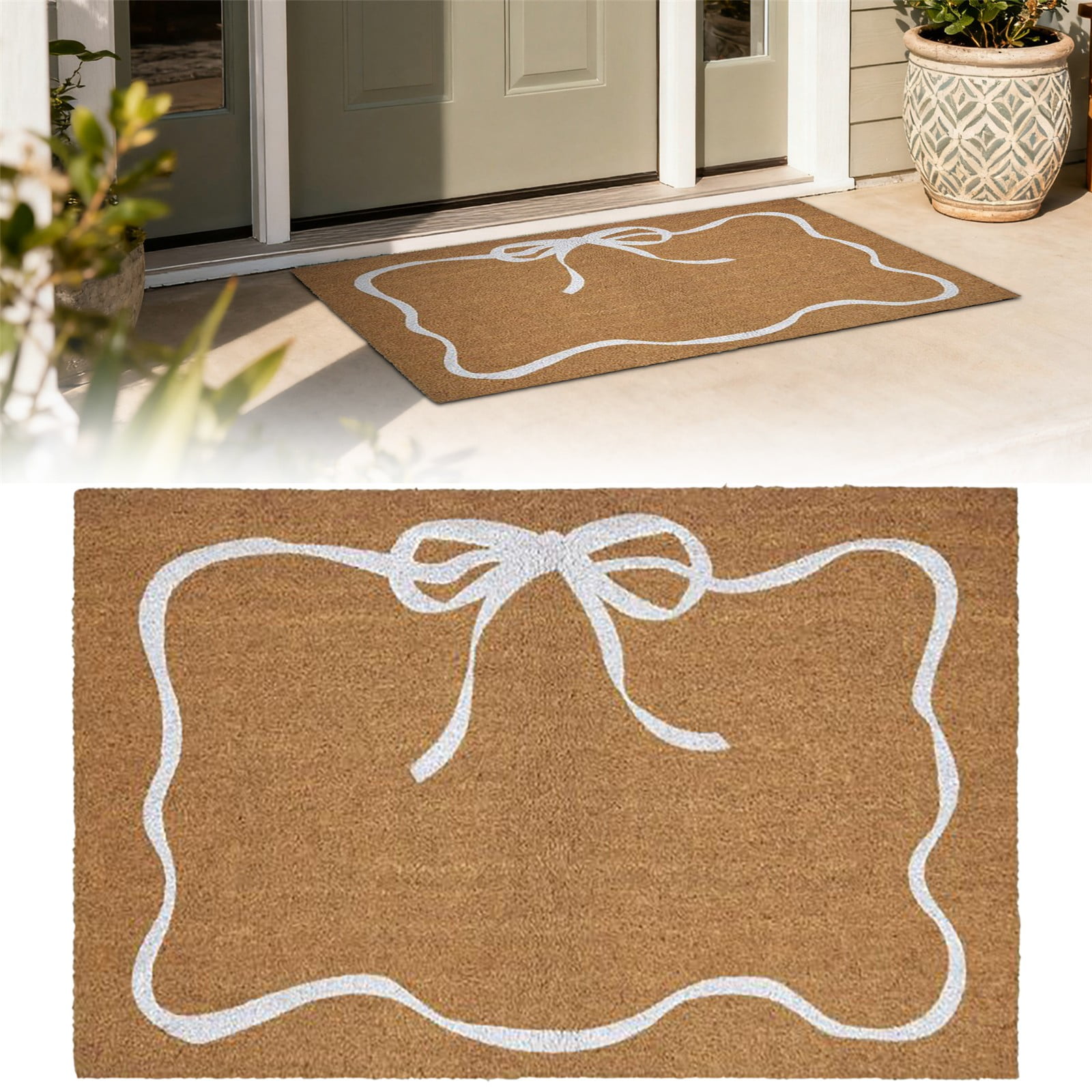 White Bow Entryway Mat 40x60cm Coconut Coir Doormat For Holiday Decor ...